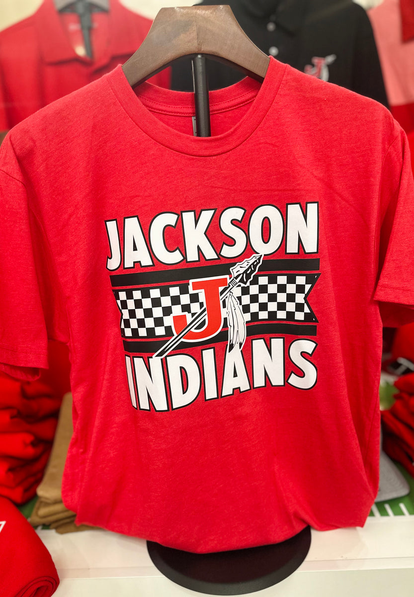 Jackson Indians Checkerboard Banner Next Level Tee – Stitched & Stamped